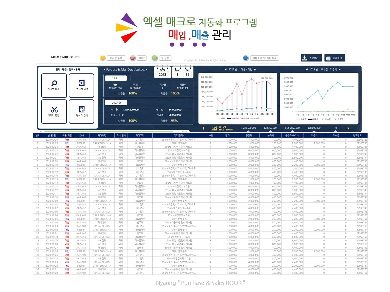 엑셀 매크로 매입매출 관리 프로그램 크몽