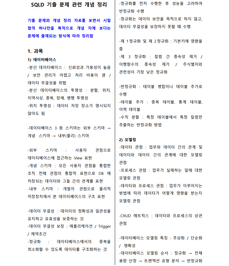 2024 SQLD 필수 개념정리 - 크몽