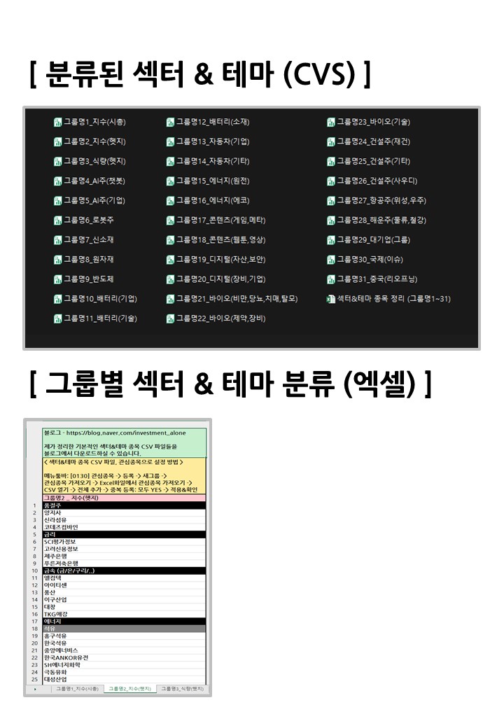 주식 섹터,테마를 빠르게 정리할 수 있는 CSV 파일 - 크몽