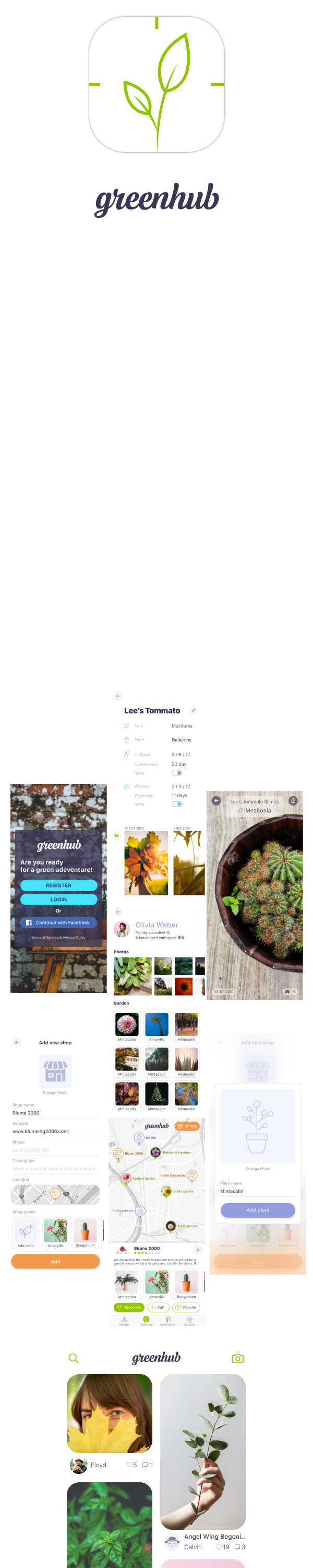 Flutter app Greenhub: Instagram for plants lovers, 기획∙스토리보드 포트폴리오 - 크몽