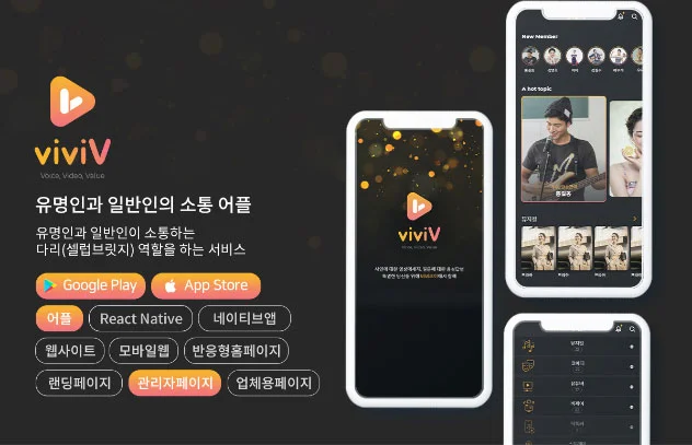 유명인과 인반인 소통 플랫폼 - viviV (셀럽브릿지), 앱 포트폴리오 - 크몽