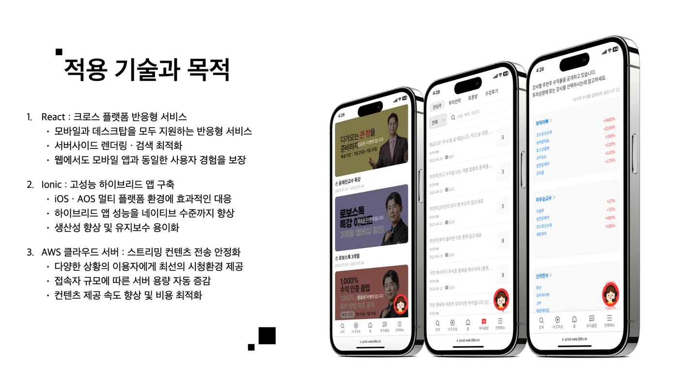 88TV 주식교육 플랫폼 서비스 리뉴얼구축, 일반 프로그램 포트폴리오 - 크몽