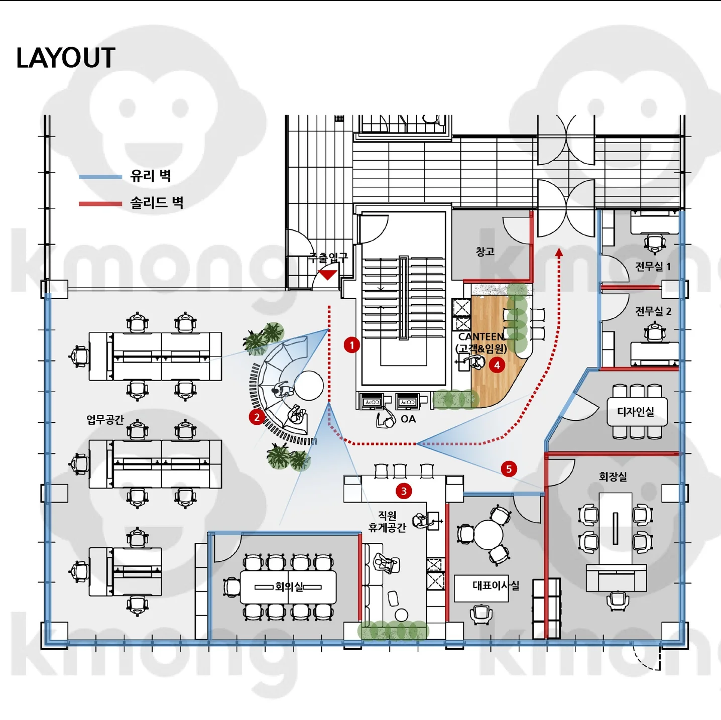 20인 건설사 사무실 업무공간 레이아웃 제안, 도면 제작·수정 포트폴리오 - 크몽