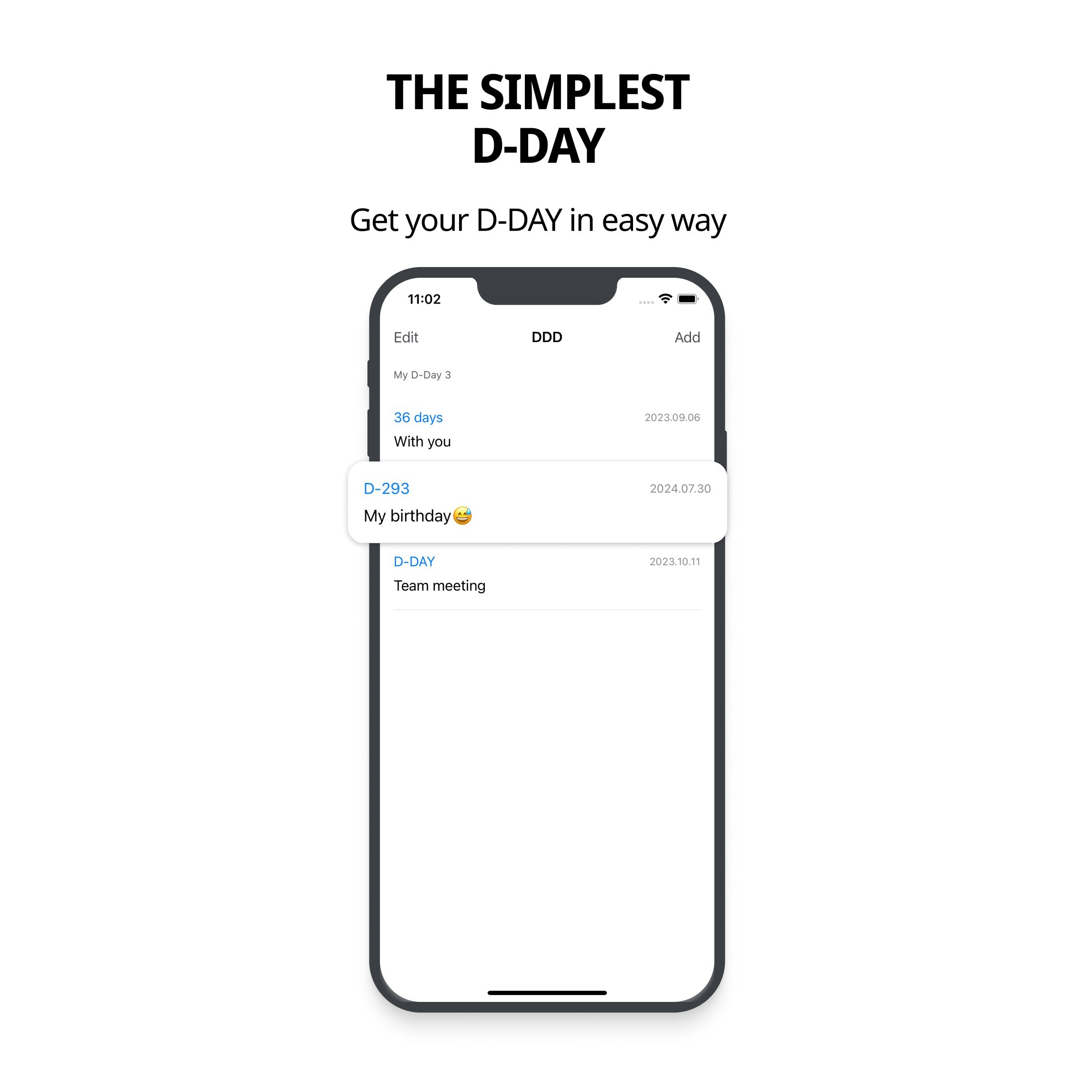 DDD - 심플한 디데이 모바일 앱, 앱 포트폴리오 - 크몽